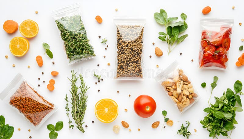 Flat Lay Composition with Eco Friendly Food Packagings on White ...