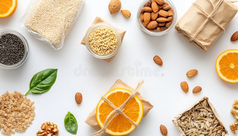 Flat Lay Composition with Eco Friendly Food Packagings on White ...