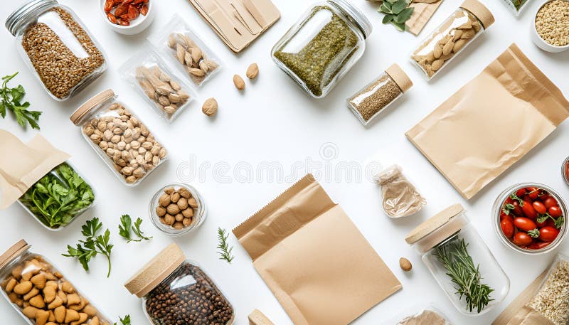 Flat Lay Composition with Eco Friendly Food Packagings on White ...