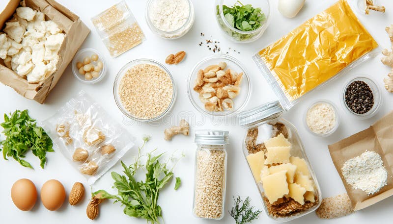 Flat Lay Composition with Eco Friendly Food Packagings on White ...