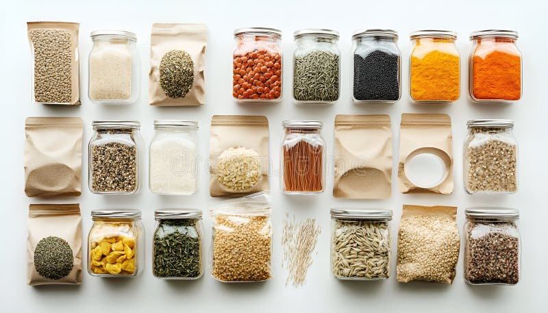 Flat Lay Composition with Eco Friendly Food Packagings on White ...