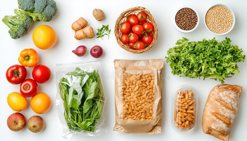 Flat Lay Composition with Eco Friendly Food Packagings on White ...