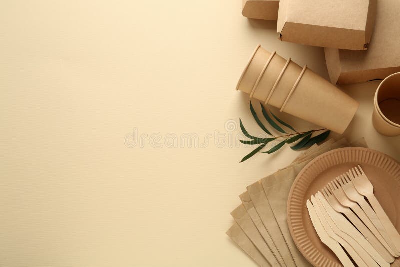 Flat Lay Composition with Eco Friendly Products on Beige Background ...