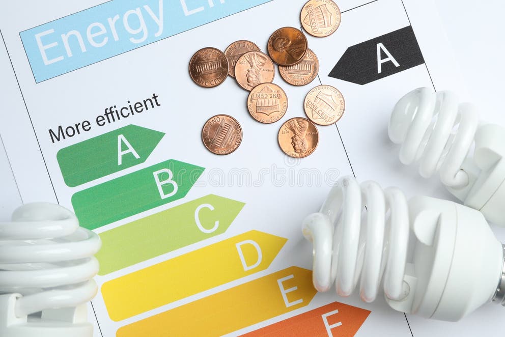 Flat Lay Composition with Energy Efficiency Rating Chart and Light ...