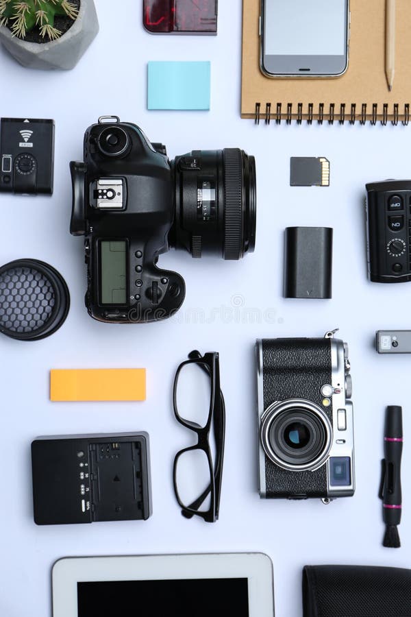 Flat Lay Composition with Equipment Stock Photo - Image of background ...