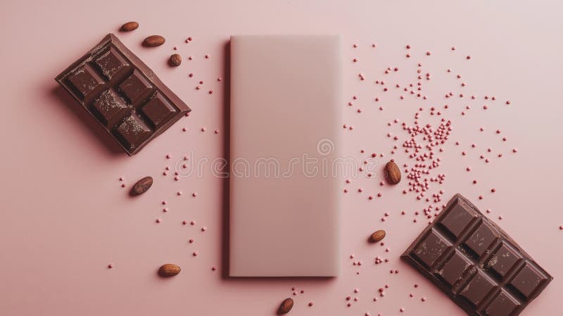 Blank Chocolate Bar Wrapper with Cocoa and Pink Sprinkles Flat Lay for ...
