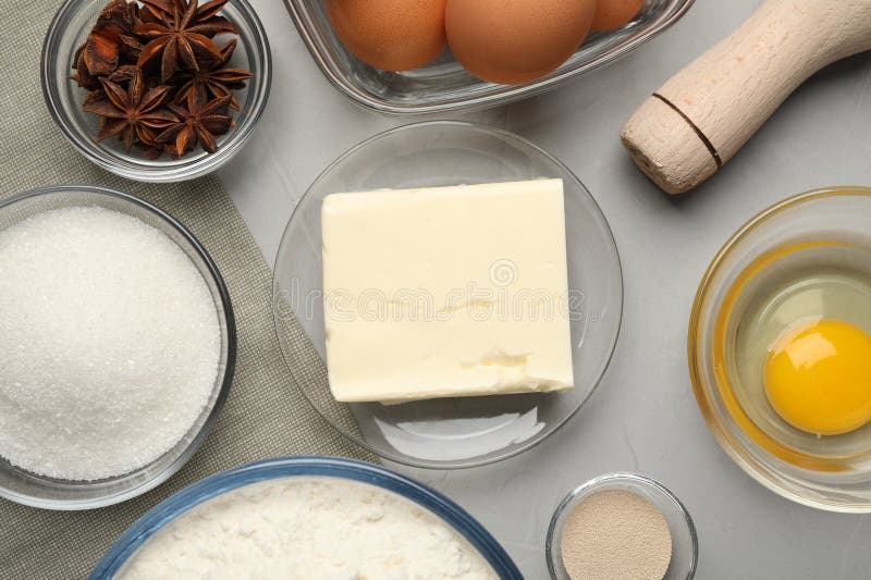 Flat Lay Composition with Flour, Butter and Different Ingredients on ...
