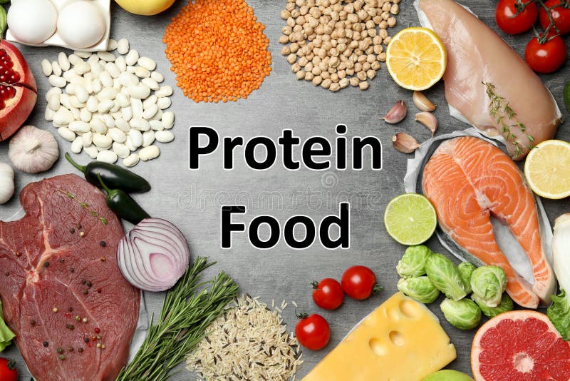 Flat Lay Composition with Food Rich in Protein on Table Stock Photo ...