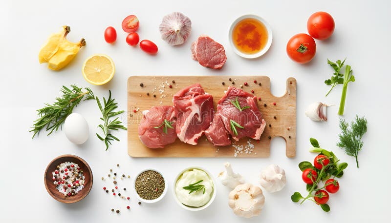 Flat Lay Composition with Fresh Meat and Other Products for Balanced ...