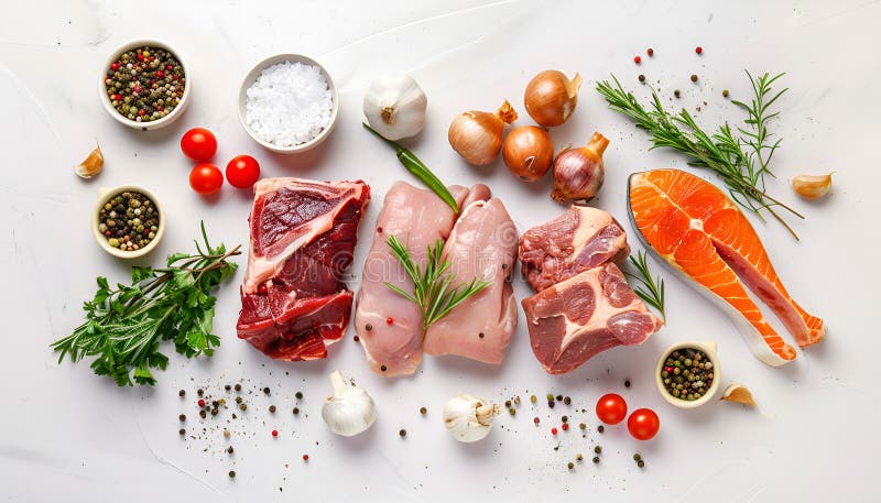 Flat Lay Composition with Fresh Meat and Other Products for Balanced ...