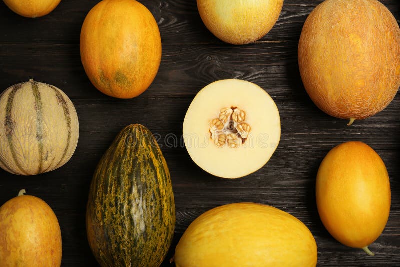 Flat Lay Composition with Fresh Tasty Melons Stock Photo - Image of ...