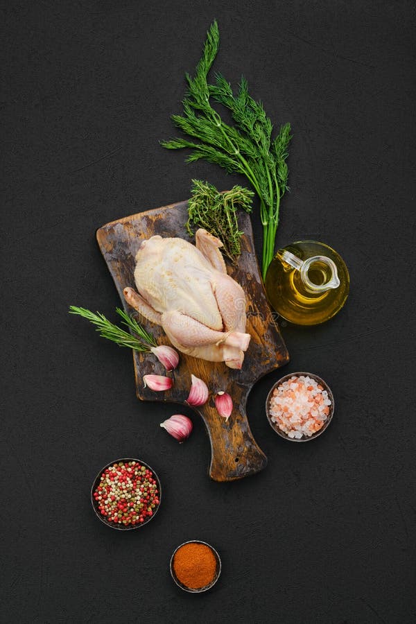 Flat Lay Composition with Fresh Whole Chicken Chick Ready for Cooking ...