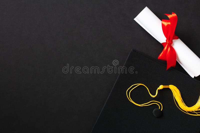 Flat Lay Composition with Graduation Cap and Diploma on Black ...
