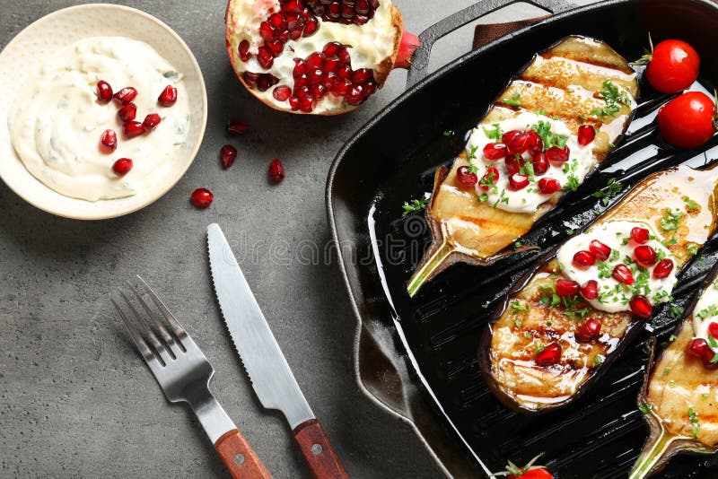 Flat Lay Composition with Grill Pan Stock Photo - Image of delicious ...
