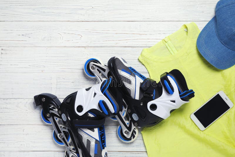 Flat Lay Composition with Inline Roller Skates and Space for Text Stock ...