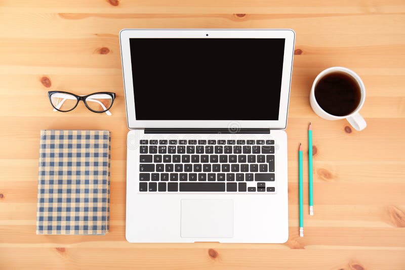 Flat Lay Composition With Laptop Stock Image - Image of beauty ...