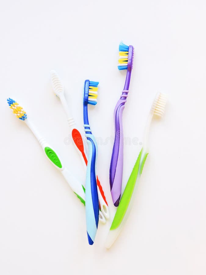 Flat Lay Composition with Manual Toothbrushes on White Background ...