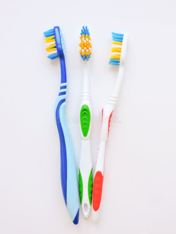Flat Lay Composition with Manual Toothbrushes on White Background ...