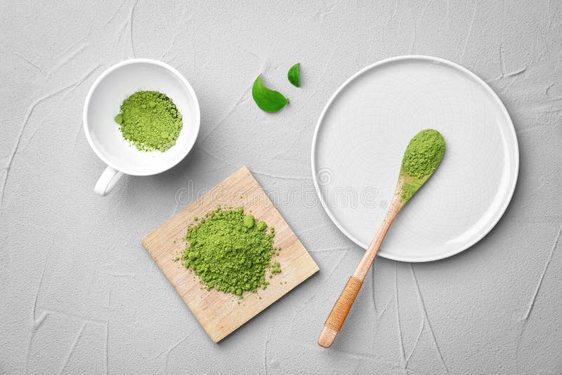 Flat Lay Composition with Matcha Tea Stock Image - Image of object ...