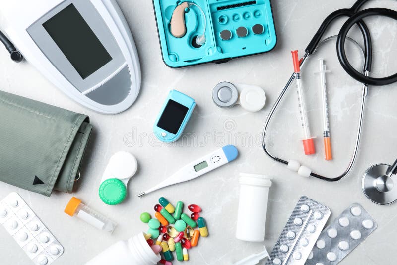 Flat Lay Composition with Medical Objects Stock Image - Image of ...