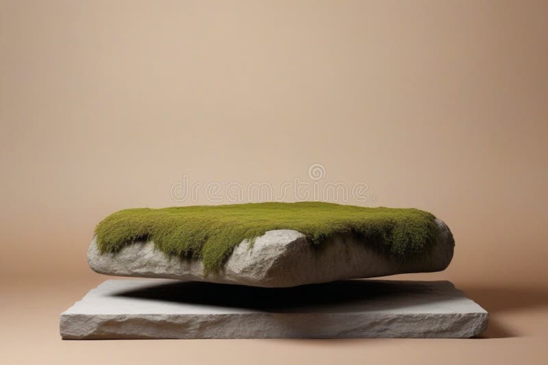 Floating Mossy Rock Platform with Earthy Brown Gradient Background ...