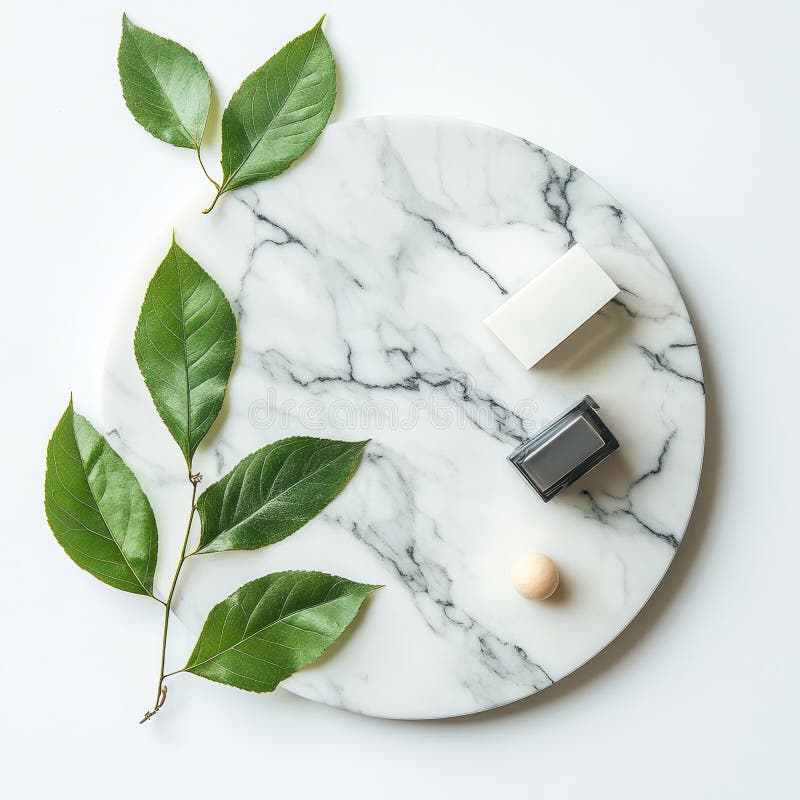 Flat Lay Composition with Natural Cosmetics and Green Leaves on White ...
