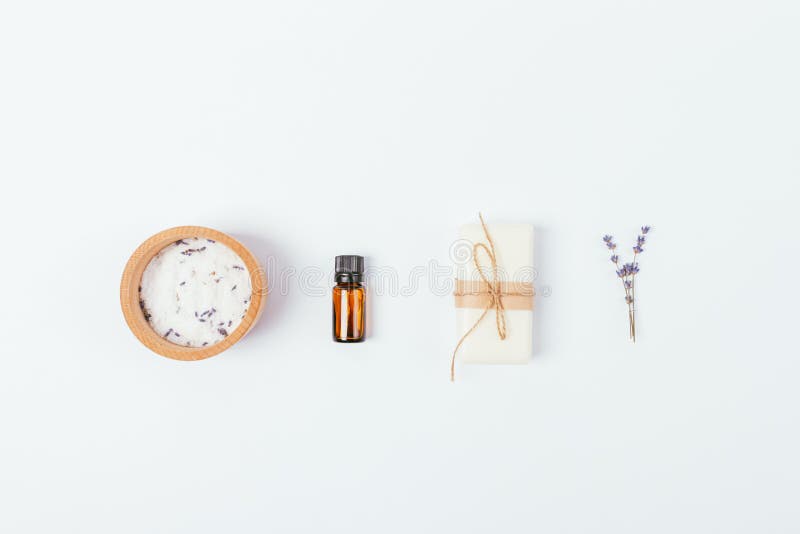 Flat Lay Composition Of Organic Cosmetics For Hygiene And Relaxation