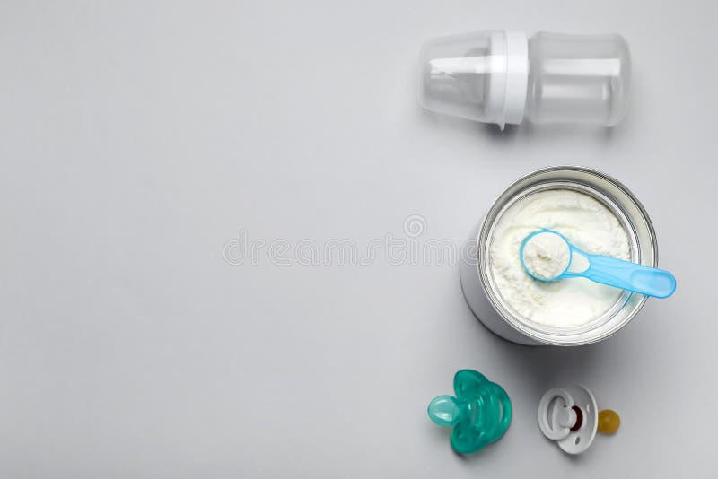 Flat Lay Composition with Powdered Infant Formula on Light Background ...