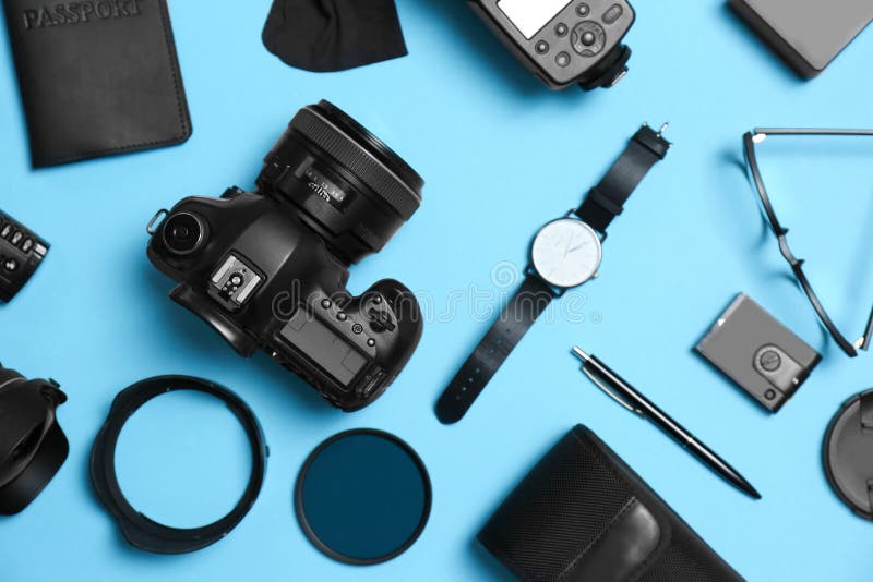 Flat Lay Composition with Professional Photographer Equipment and ...