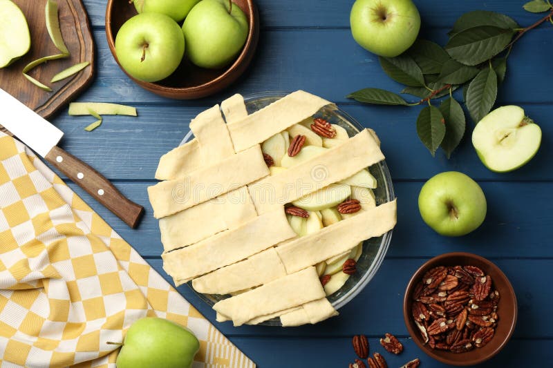 Flat Lay Composition with Raw Homemade Apple Pie and Ingredients on ...