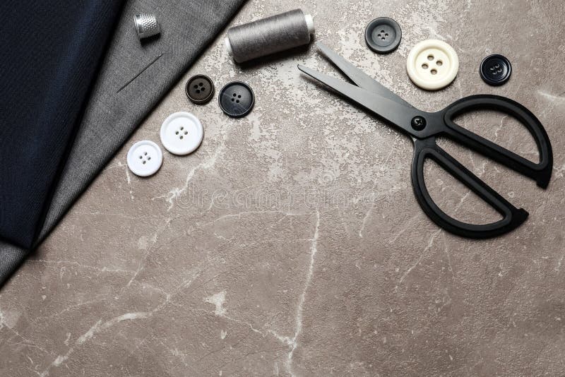 Flat Lay Composition with Scissors and Other Sewing Accessories on ...