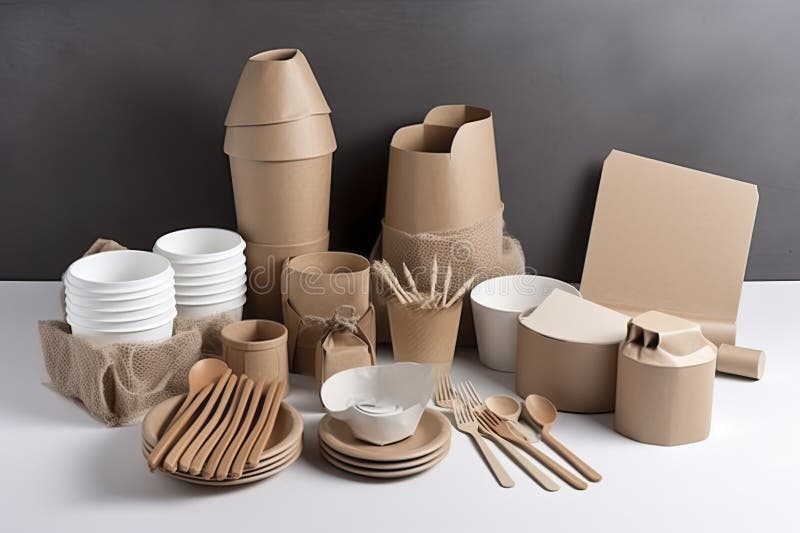Flat Lay Composition, Set of Eco-friendly Tableware and Kraft Paper ...