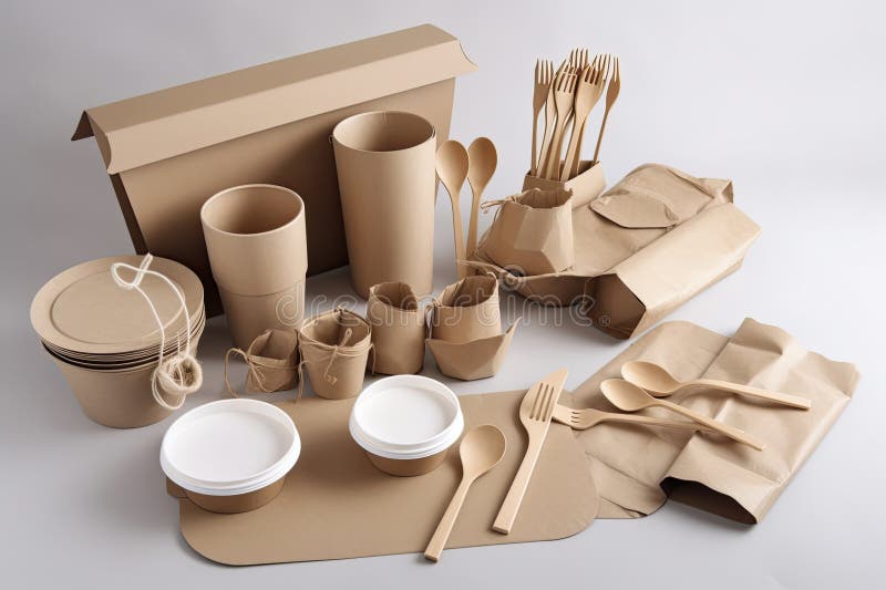 Flat Lay Composition, Set of Eco-friendly Tableware and Kraft Paper ...