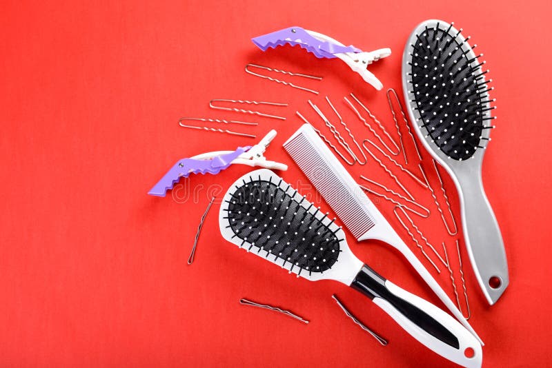 Flat Lay Composition with Set of Hairdresser S Tools on Color ...