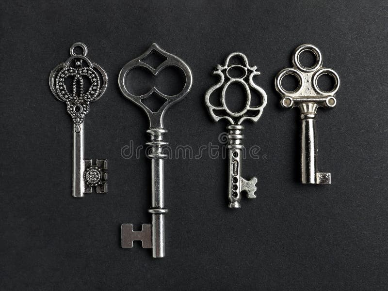 Silver Vintage Ornate Keys On White Background Stock Photo - Image of ...