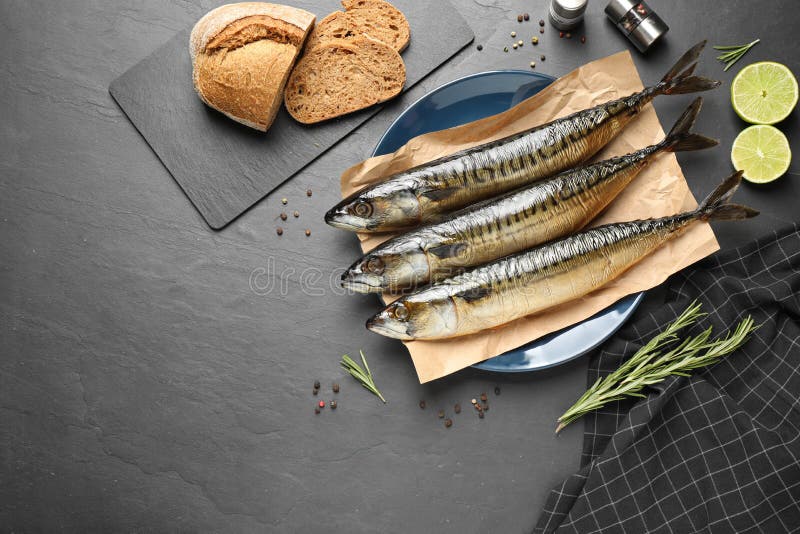 Flat Lay Composition with Smoked Fish on Table Stock Image - Image of ...