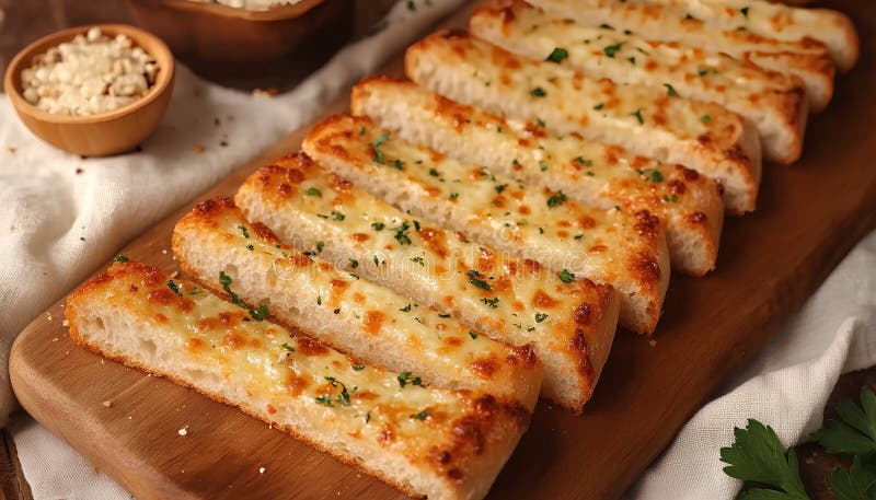 Flat Lay Composition with Tasty Garlic Bread and Space for Text on ...