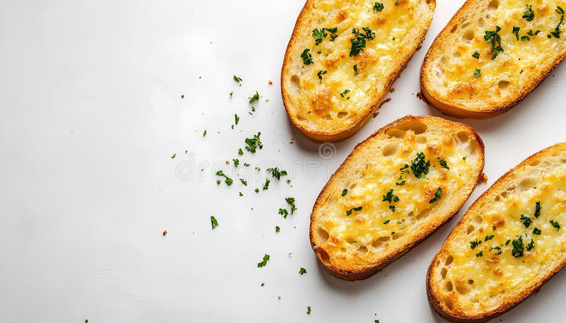 Flat Lay Composition with Tasty Garlic Bread and Space for Text on ...