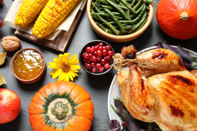 Flat Lay Composition with Turkey. Happy Thanksgiving Day Stock Image ...