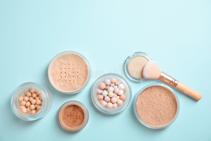 Flat Lay Composition with Various Makeup Face Stock Photo - Image of ...