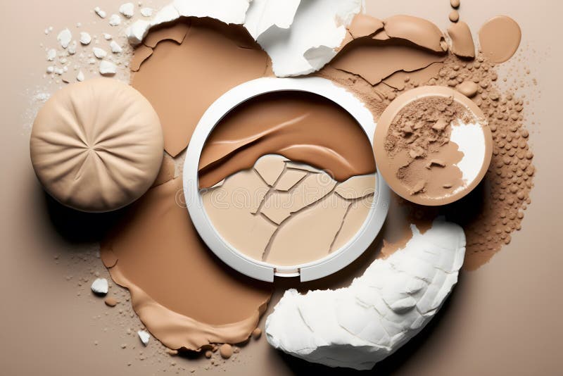 Flat Lay Composition with Various Makeup Face Powders on White ...