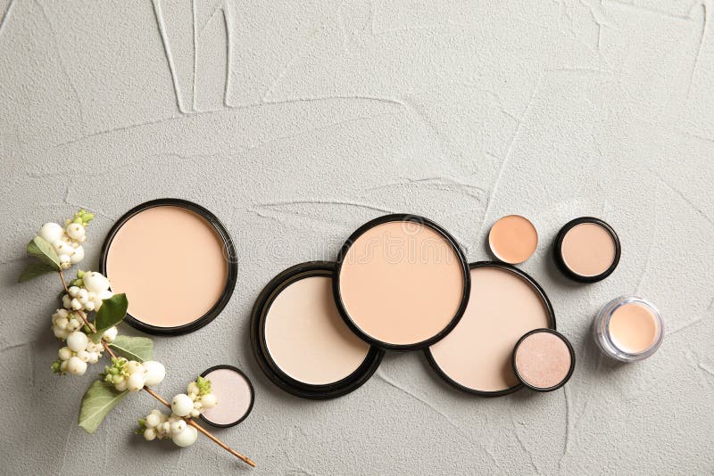 Flat Lay Composition with Various Makeup Stock Photo - Image of mineral ...