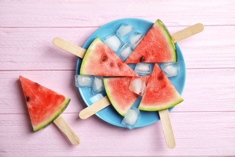 Flat Lay Composition with Watermelon Popsicles Stock Photo - Image of ...