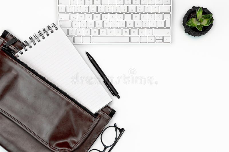Flat Lay. Computer Keyboard, Glasses, Coffee and Laptop Case Stock ...