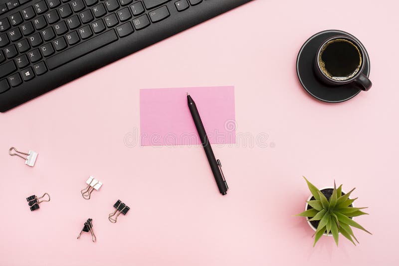 Flat Lay. Concept of Desktop at the Computer. Work from Home. Online ...