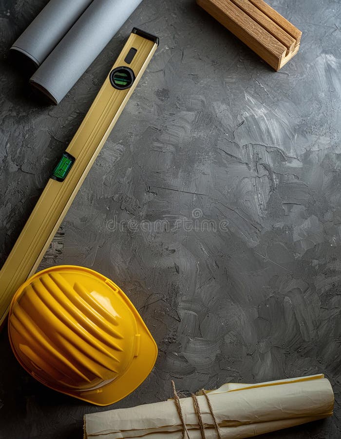 Flat Lay of Construction Tools and Blueprints on Concrete, a Visual ...