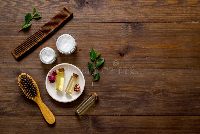 Flat Lay of Cosmetics for Hair Care with Comb Stock Photo - Image of ...