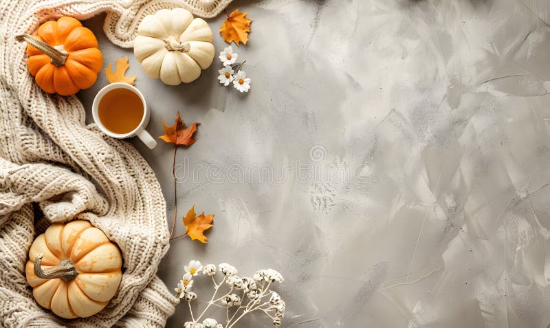 Cozy Autumn Flat Lay with Pumpkins and Sweater Stock Illustration ...