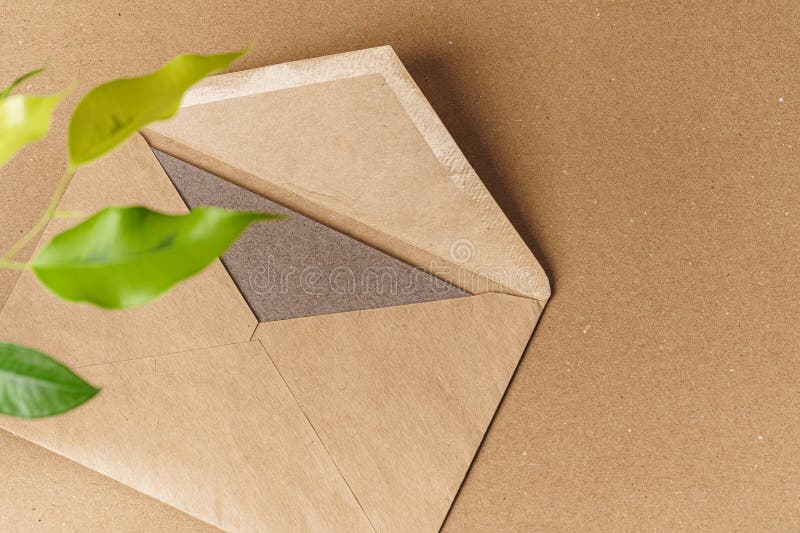 Flat Lay Craft Paper Card Mockup with Leaves Stock Image - Image of ...