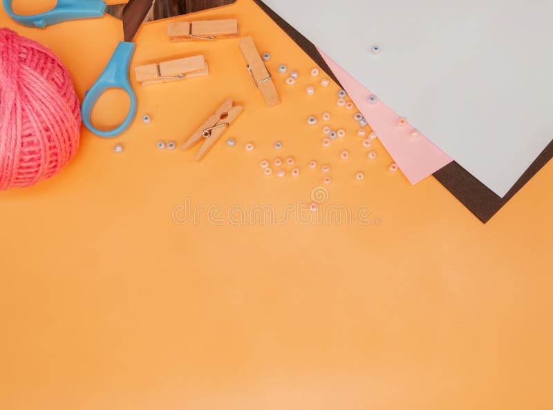 Flat Lay Craft Supplies on Orange Background Stock Image - Image of ...